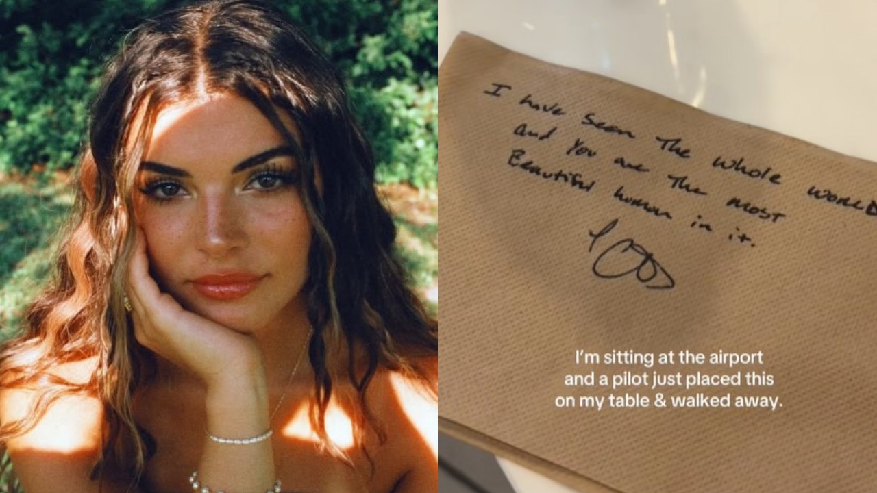 Woman causes a stir after revealing flirty note on napkin handed to her by pilot